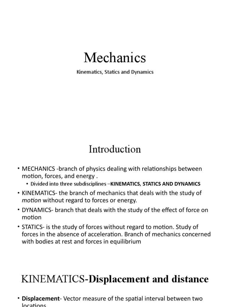 Mechanics Kinematics Slide | PDF | Velocity | Speed