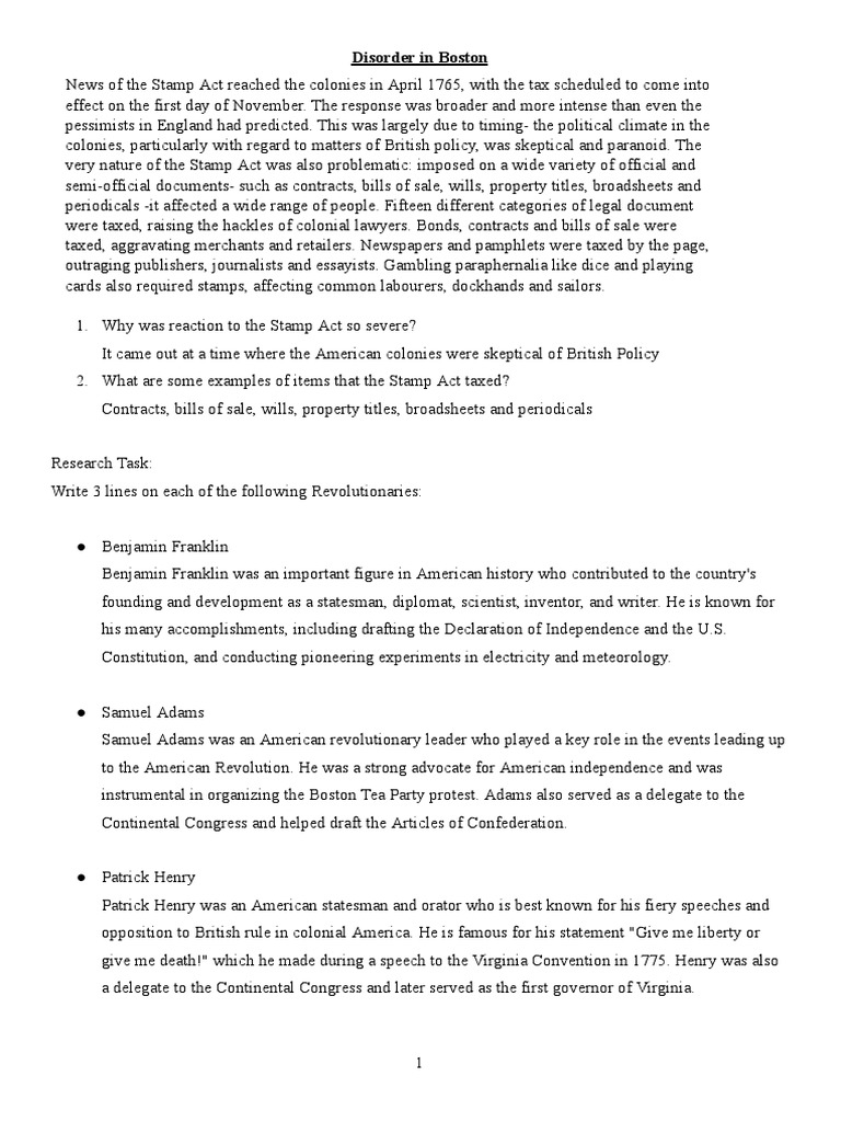 Townshend Duties, Boston Massacre and Boston Tea Party | PDF | American ...