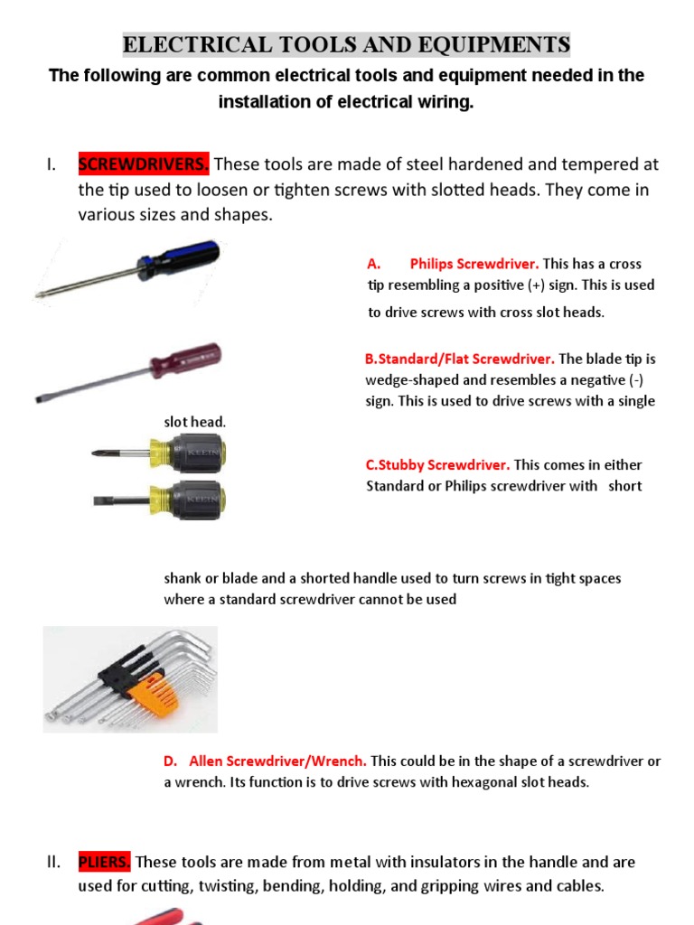 Electrical Tools and Equipments 1 | PDF | Building Engineering ...