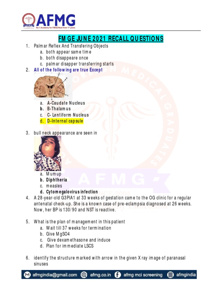 Fmge June 2021 Question Paper | PDF