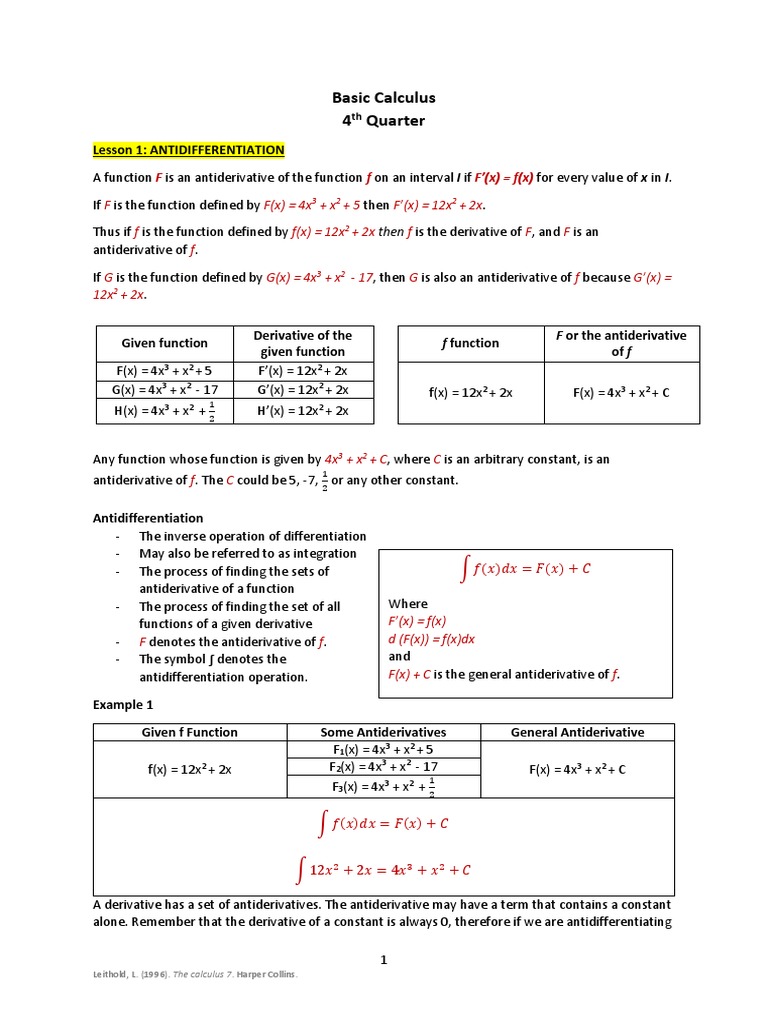 Basic Calculus - 4th Quarter - Handouts and Worksheets - Lesson 1 | PDF