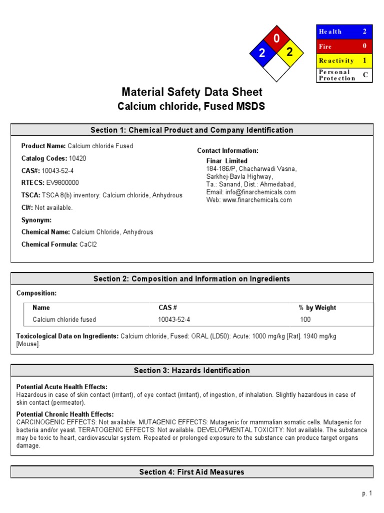 Calcium Chloride Fused | PDF | Toxicity | Water