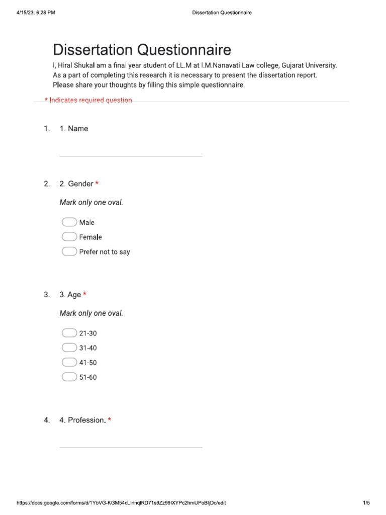 Questionnaire Dessertation | PDF