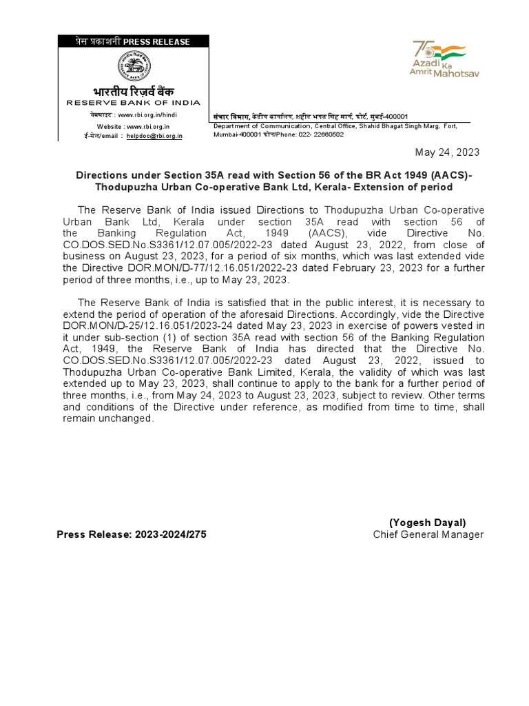 Directions Under Section 35A Read With Section 56 of The BR Act 1949 ...