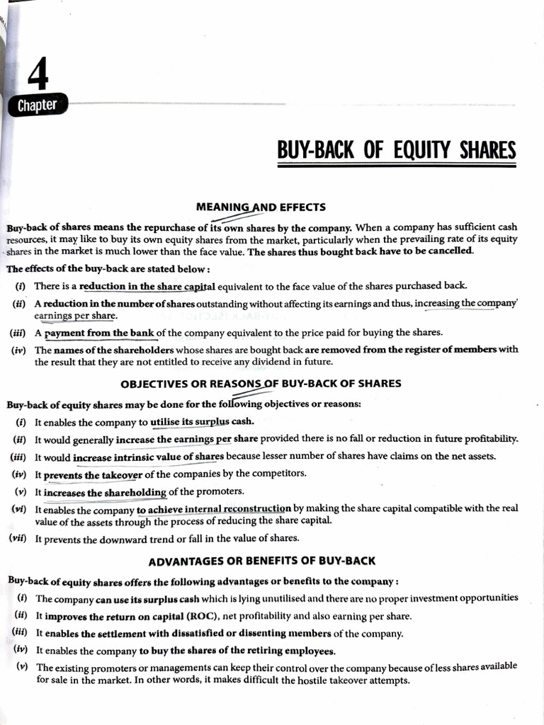 Buy-Back of Shares (Theory) | PDF | Share Repurchase | Securities (Finance)