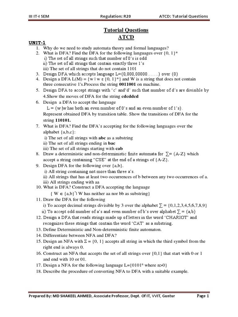 ATCD TutorialQs | PDF | Parsing | Regular Expression
