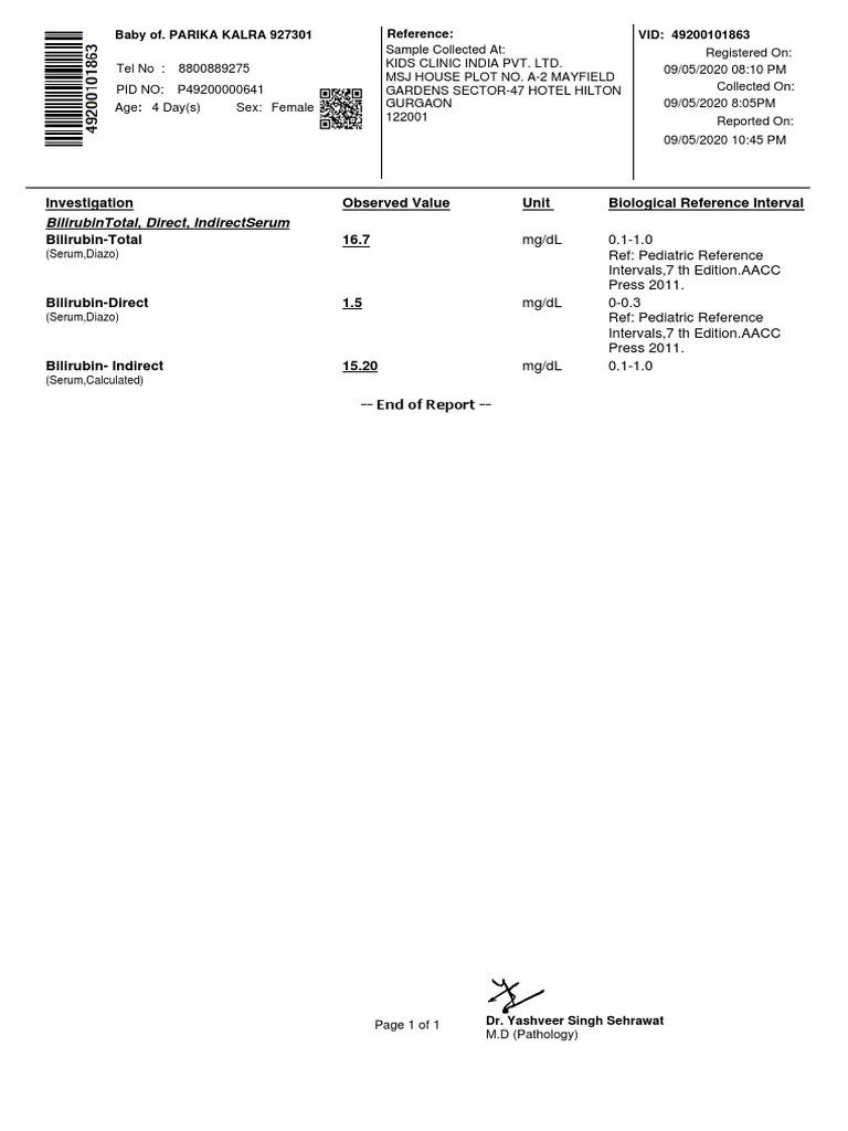 Newborn Jaundice Bilirubin Report | PDF | Science & Mathematics