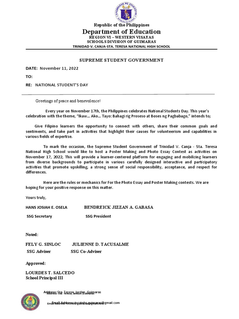 Letter For National Student's Day | PDF