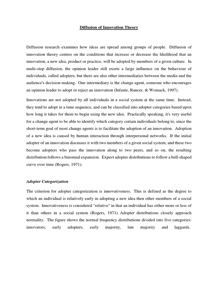 Diffusion of Innovation Theory | PDF | Cognitive Science ...