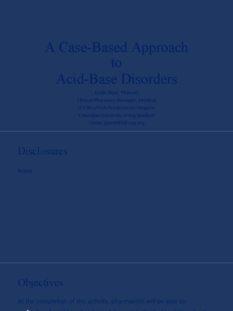 A Case-Based Approach To Acid-Base Disorders - J. Muir Handout | PDF ...
