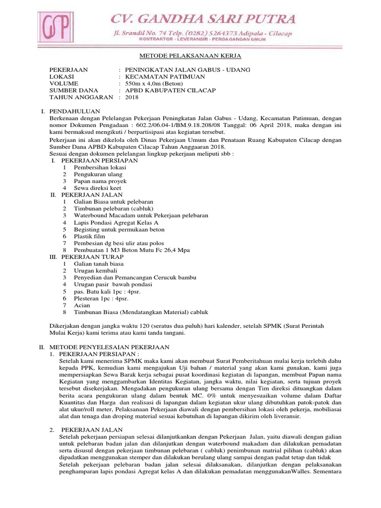 Metode Pelaksanaan Kerja | PDF