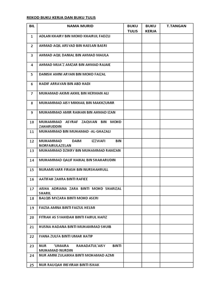 Rekod Buku Kerja Dan Buku Tulis | PDF