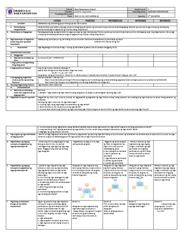 Grade 5 Dll Araling Panlipunan 5 Q4 Week 4 Pdf