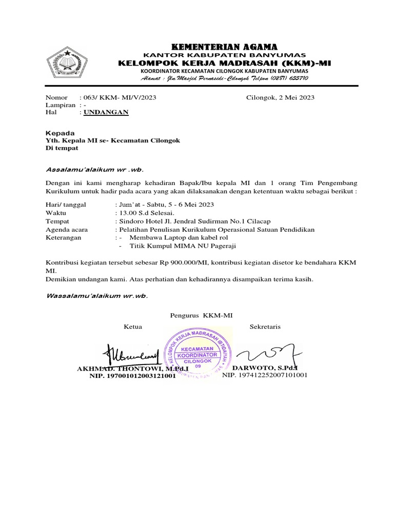 Undangan KKM Penulisan Kurikulum 2023 | PDF