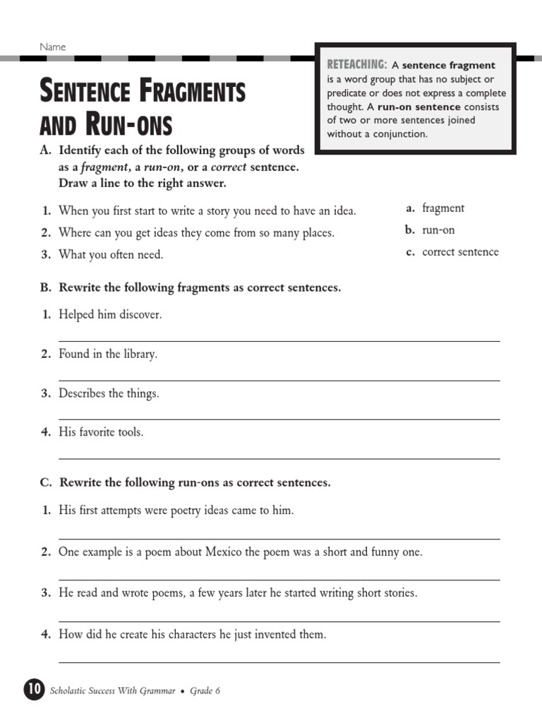 Sentence Fragment and Run-On Sentences | PDF | Syntax | Grammar
