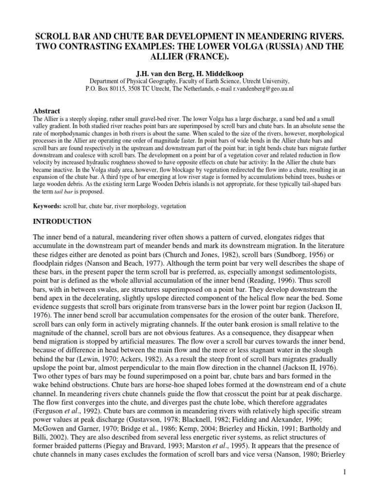 Scroll Bar and Chute Bar Development in Meandering Rivers. Two ...