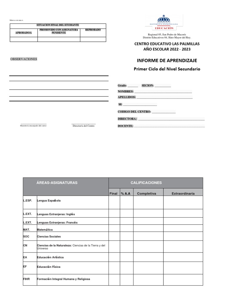 Informe de Aprendizaje Secundario | PDF