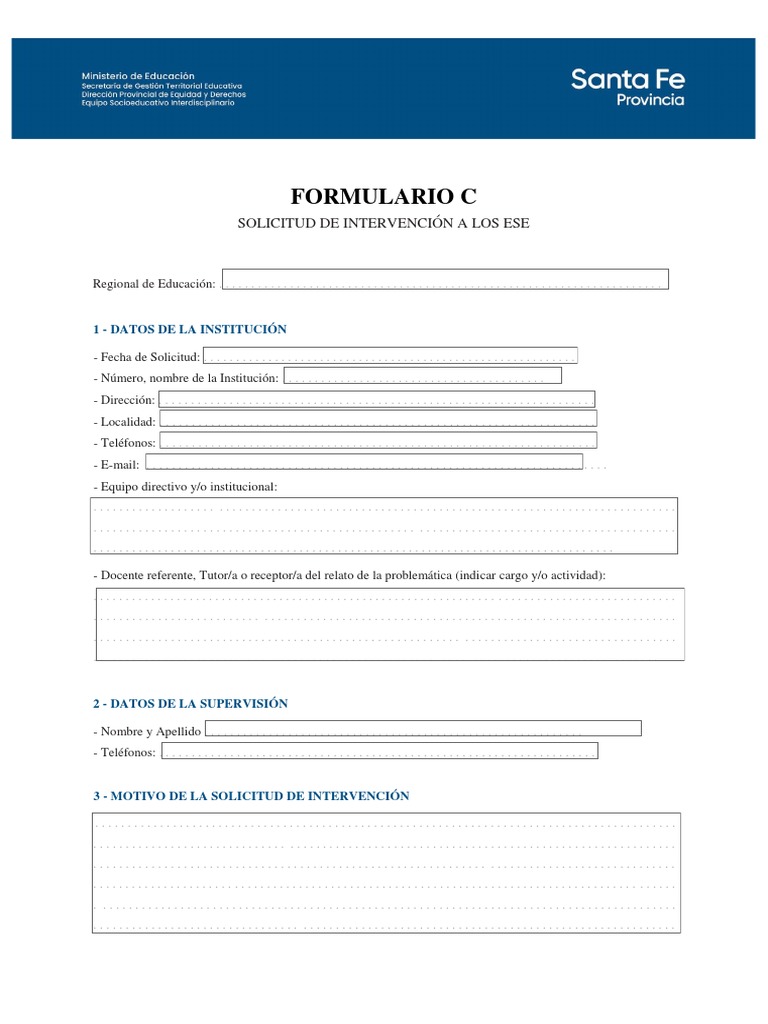 Formulario C - SOLICITUD DE INTERVENCIÓN A LOS ESE POR INSTITUCIONES EDUCATIVAS | PDF