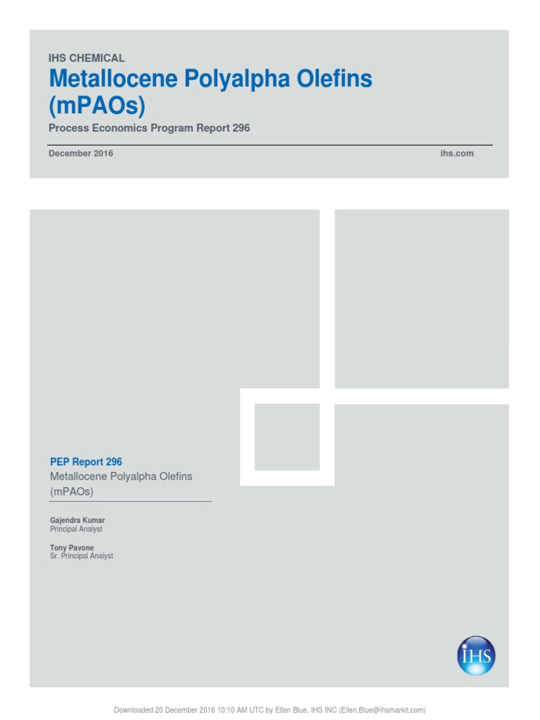 Metallocene Polyalpha Olefins (Mpaos) : Ihs Chemical | PDF | Motor Oil ...