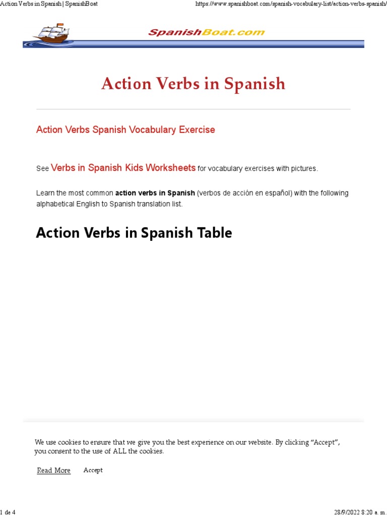 Common Spanish Action Verbs List | PDF