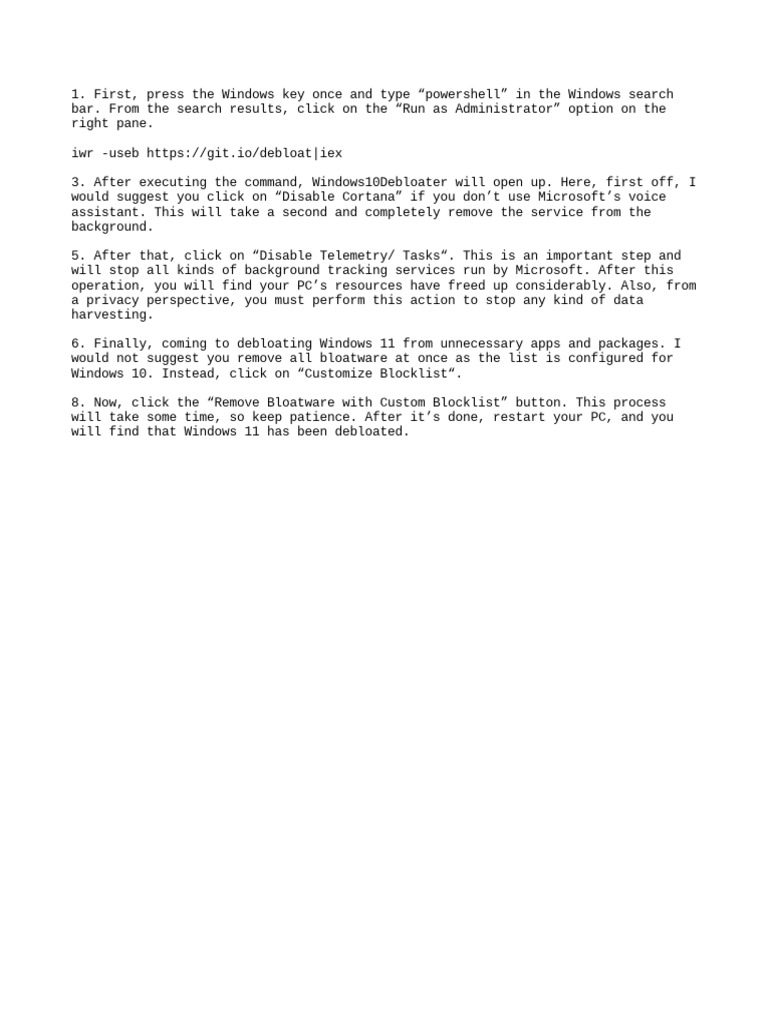 Debloat Windows 10 and 11 Guide | PDF