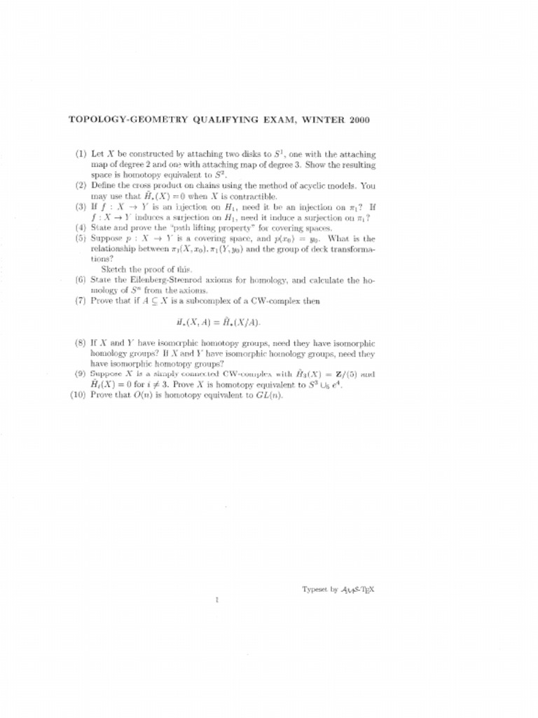 Topology-Geometry Qualifying Exam - Winter 2000 | PDF