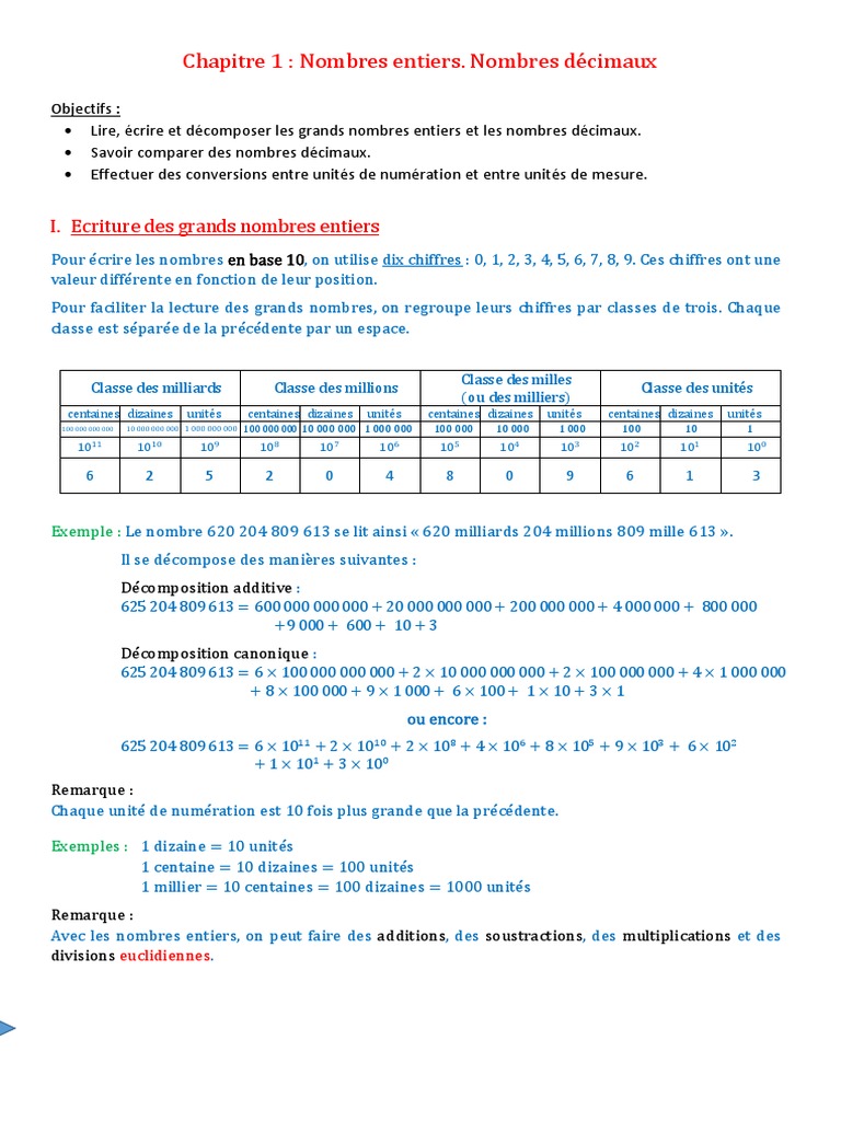 Décomposition des Nombres Entiers et Décimaux | PDF
