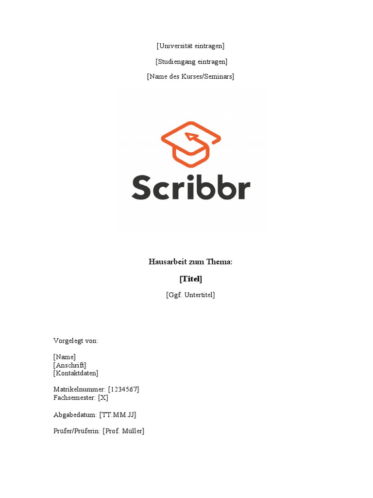Deckblatt Hausarbeit Word Vorlage Scribbr | PDF
