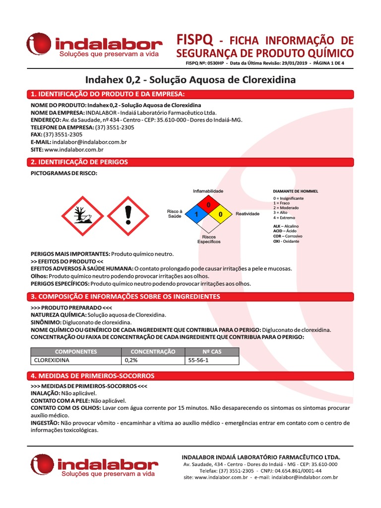 Fispq Solução Aquosa Clorexidina | PDF | Química | Embalagem e rotulagem