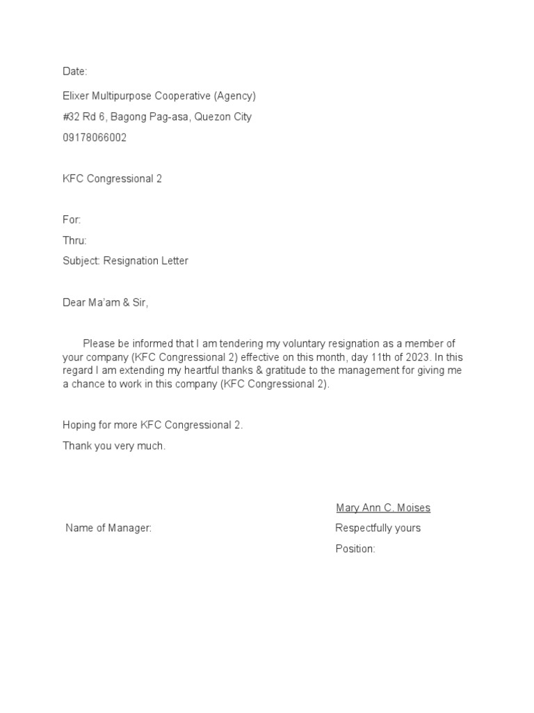Resignation Letter | PDF | Business | Finance & Money Management