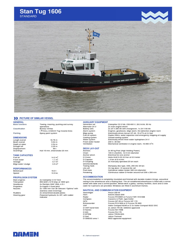 Product Sheet Stan Tug 1606 | PDF | Tugboat | Anchor