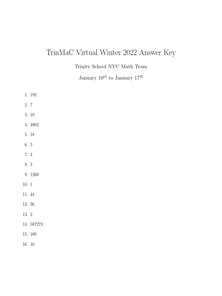 TrinMaC Winter 2022 Answer Key | PDF