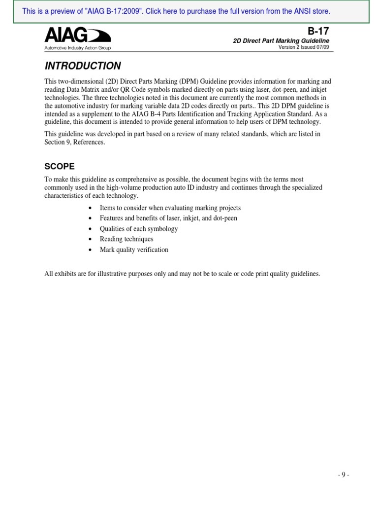Scope: 2D Direct Part Marking Guideline | PDF | Computers | Technology ...