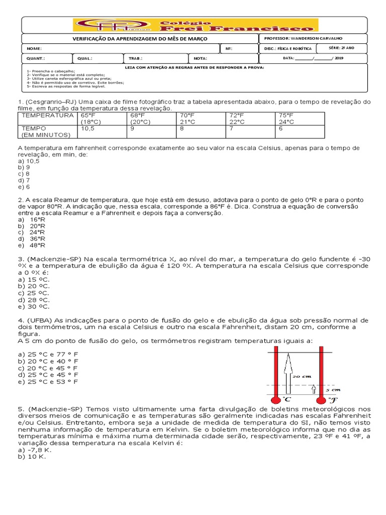 Rec 2° Ano | PDF | Celsius | Fahrenheit