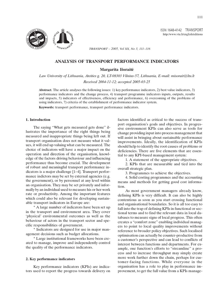 Analysis of Transport Performance Indicators | PDF | Performance ... Analysis of Transport Performance Indicators | PDF | Performance ...
