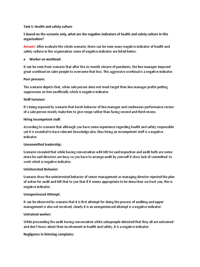 Health and Safety Culture Task 5 | PDF | Occupational Safety And Health ...