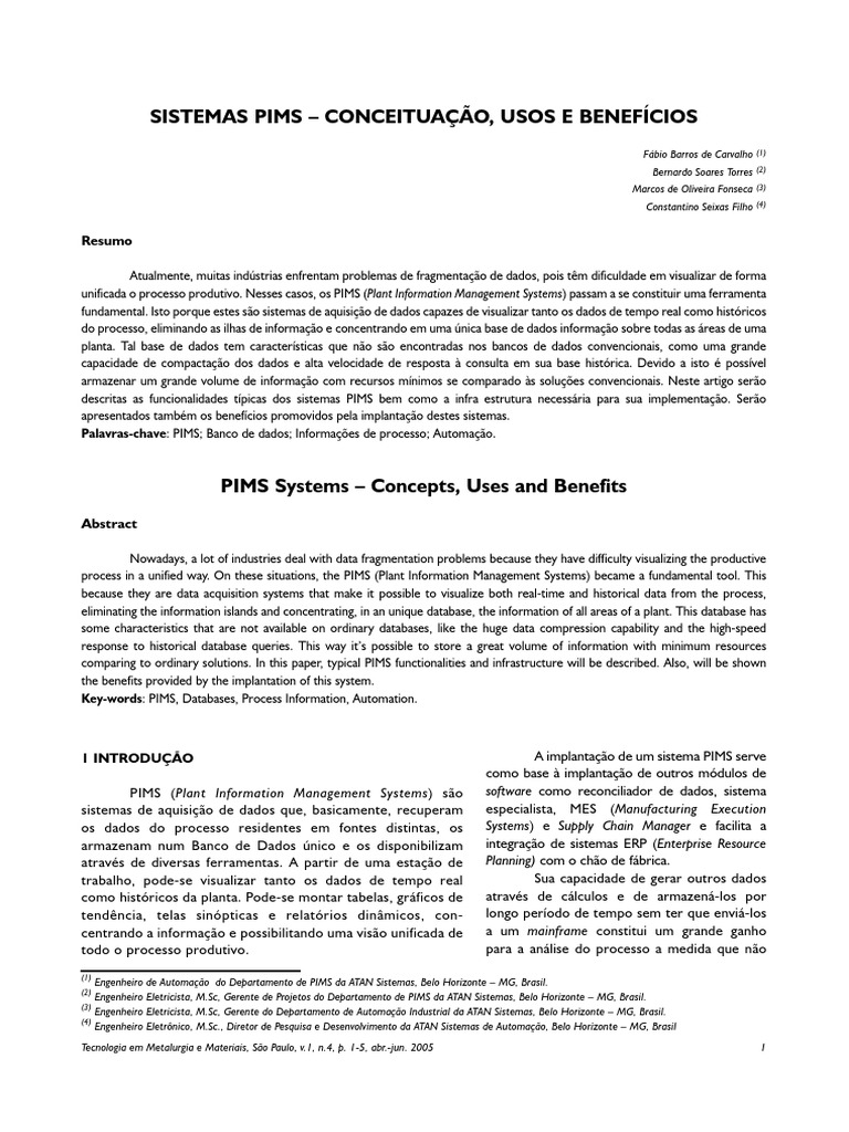 Sistemas PIMS: Conceitos e Benefícios | PDF | Computadores | Tecnologia ...