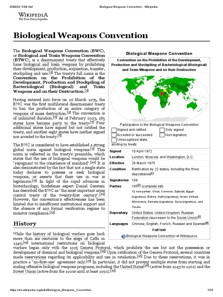 Biological Weapons Convention - Wikipedia | PDF | Biological Warfare ...