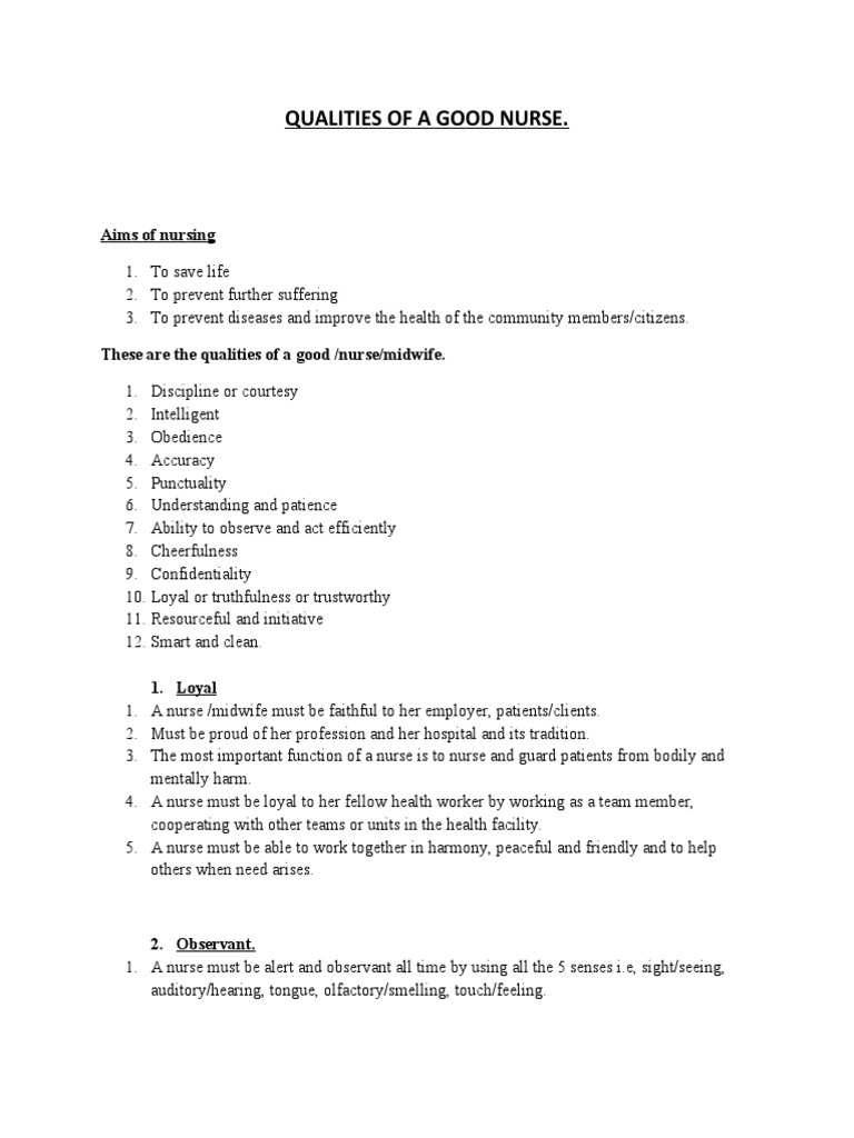 Qualities of A Good Nurse | PDF | Nursing | Patient