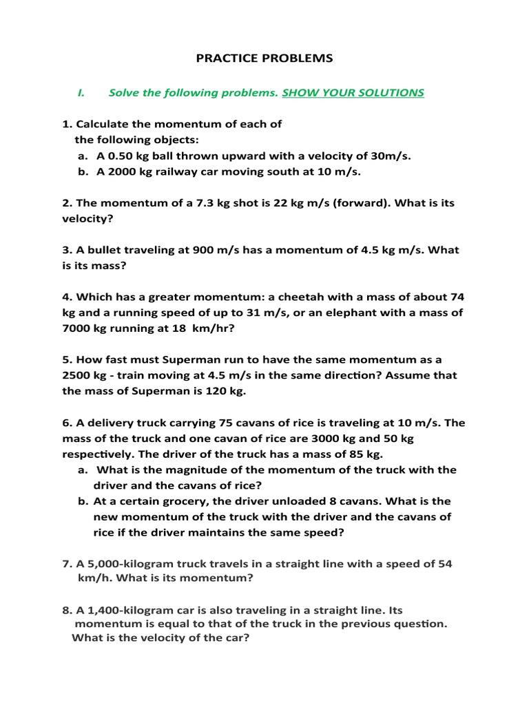 Practice Problems Momentum Ste | PDF