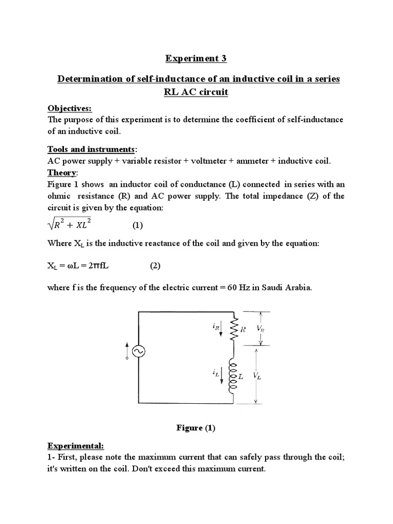 Experiment 3 Determination of Self-Inductance of An Inductive Coil in A Series RL AC Circuit ...