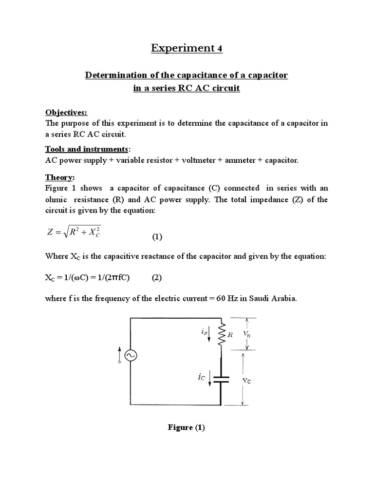 Experiment 4 Determination of The Capacitance of A Capacitor in A Series RC AC Circuit | PDF ...