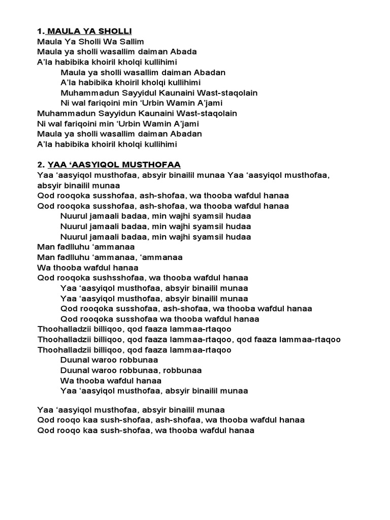 Lirik Sholawat Muhammadun Sayyidul | PDF