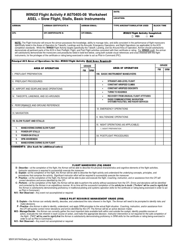 ASEL Flight Activity: Slow Flight & Stalls | PDF | Flight Instructor ...