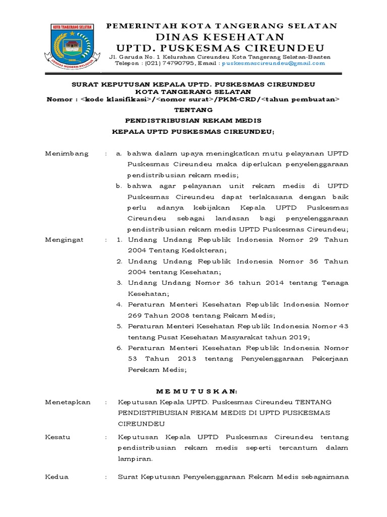 SK Pendistribusian Rekam Medis 2023 | PDF