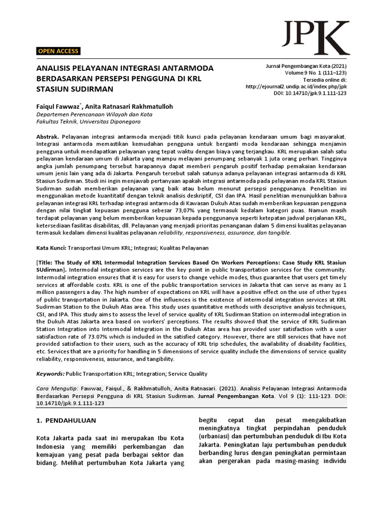 Analisis Integrasi Antarmoda KRL Sudirman | PDF