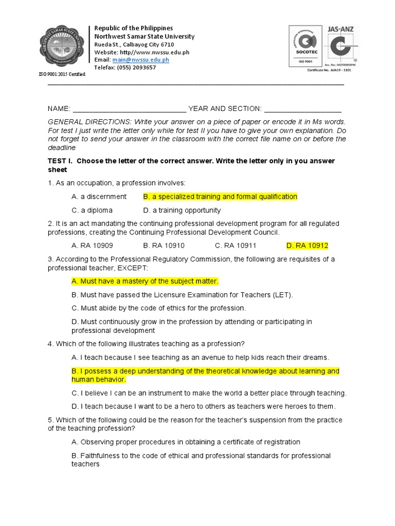 Final Examination Teaching Profession | PDF | Teachers | Profession