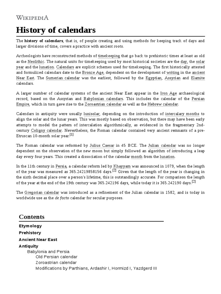 History of Calendars | PDF | Calendar