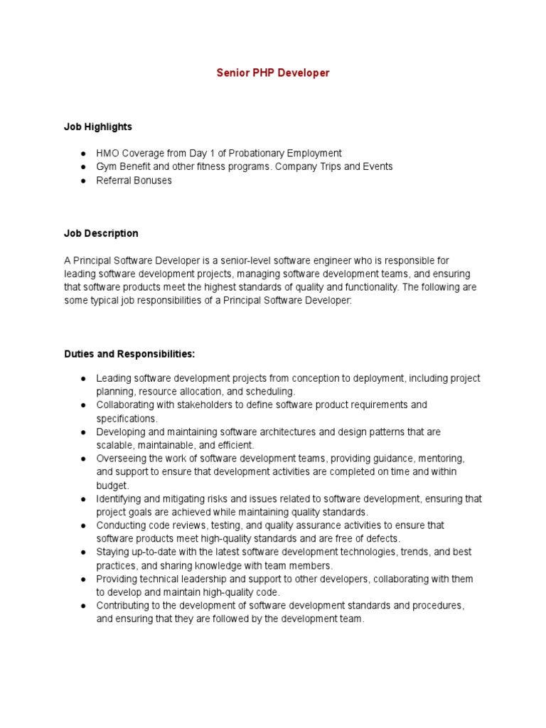 Senior PHP Developer | PDF | Software Engineering | Software Senior PHP Developer | PDF | Software Engineering | Software