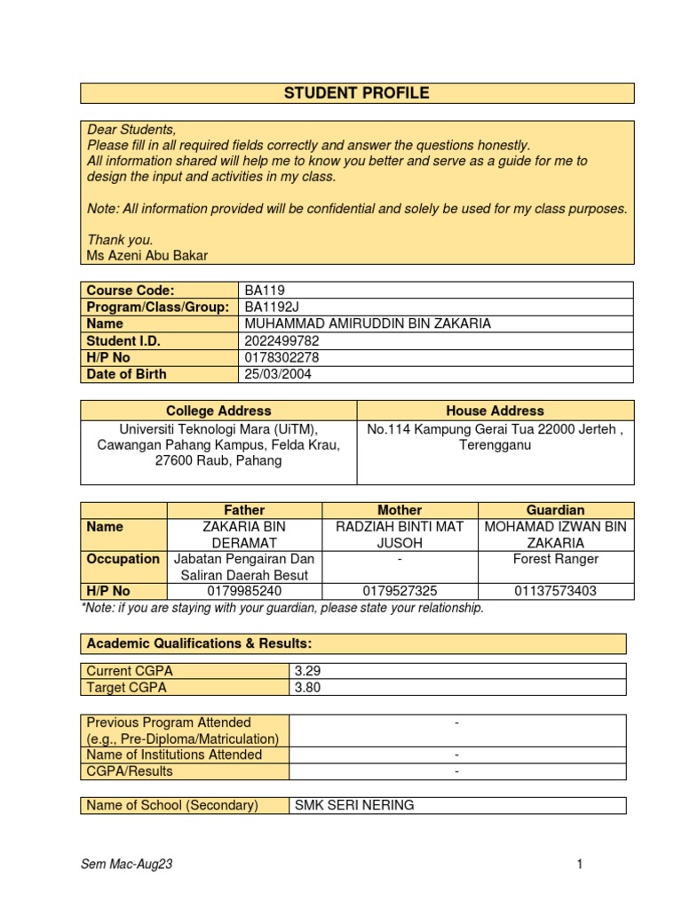 Student Profile PDF | PDF | Communication | Cognition